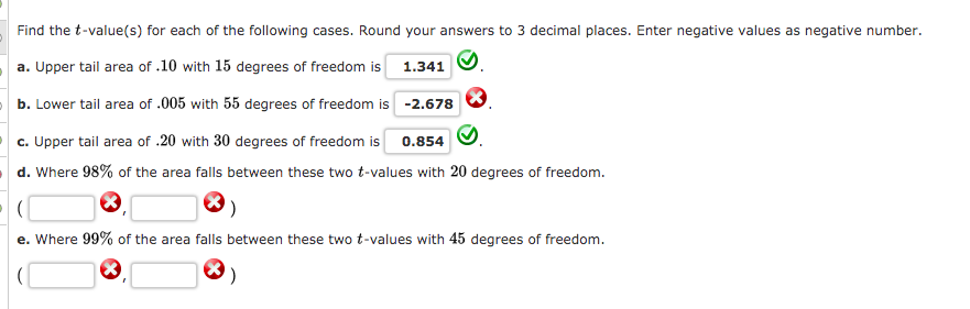 Solved Find the t-value(s) for each of the following cases. | Chegg.com
