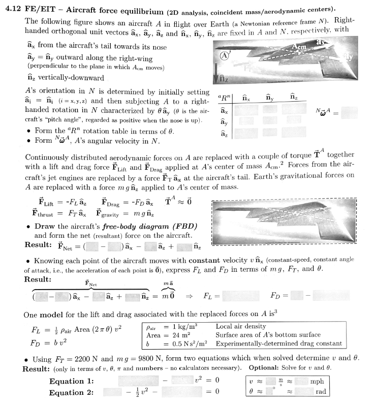 Solved II 4.12 FE/EIT - Aircraft force equilibrium (2D | Chegg.com