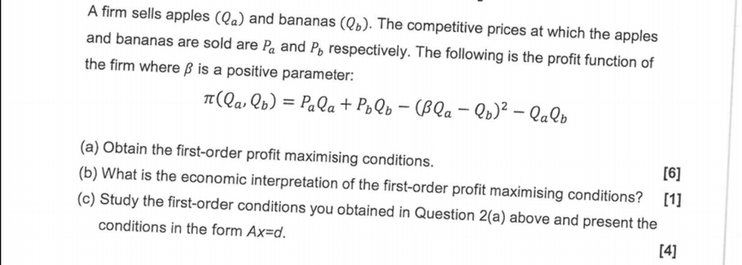 Solved A firm sells apples (Qa) and bananas (Qb). The | Chegg.com