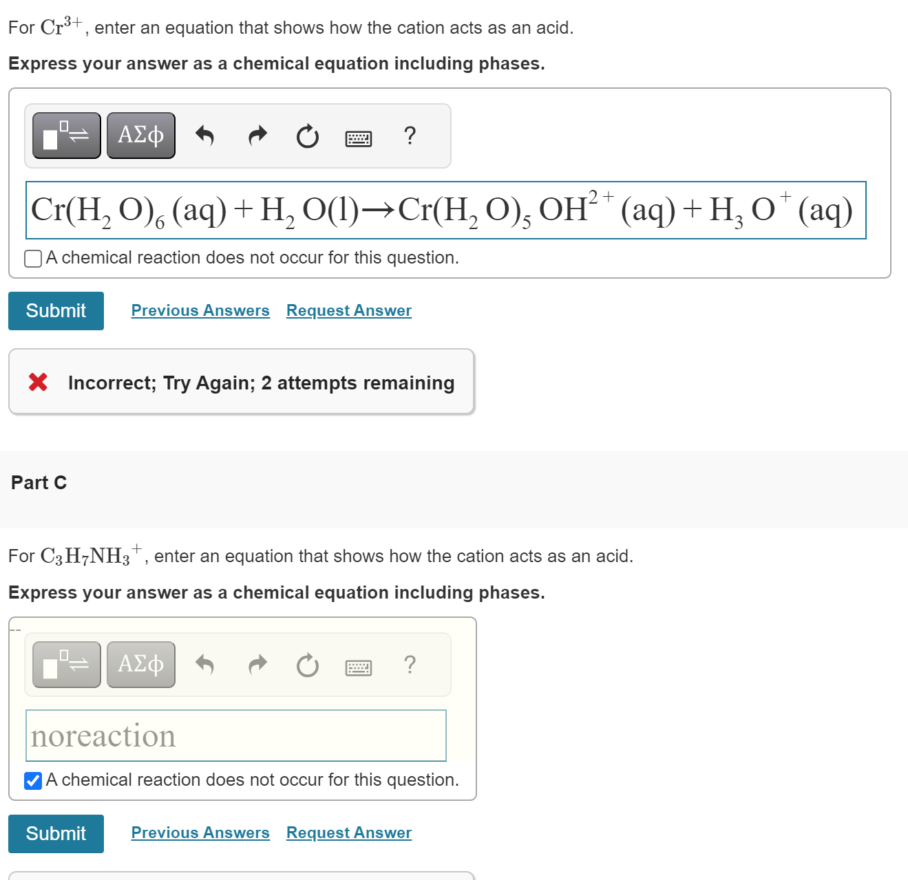 Solved For Cr3+, enter an equation that shows how the cation | Chegg.com