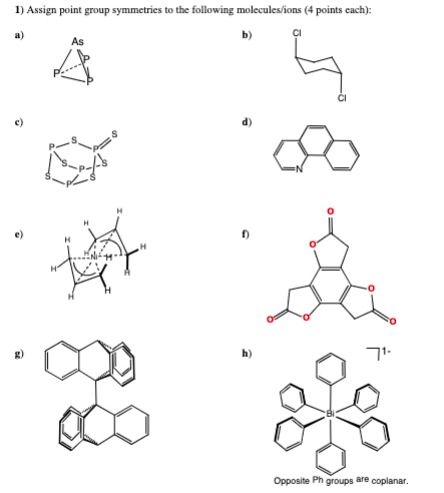 Solved 1) Assign point group symmetries to the following | Chegg.com