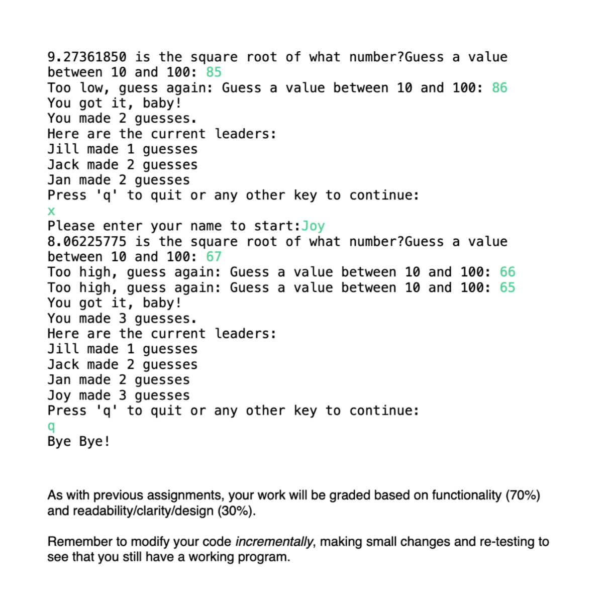 Solved 1. Add functionality to your guessing game program to | Chegg.com