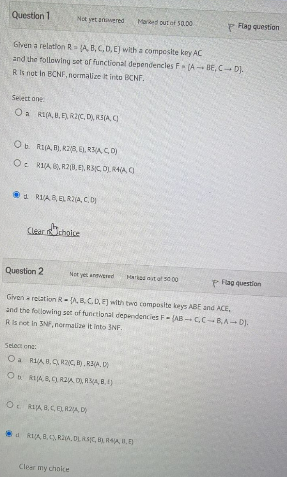 Solved Given a relation R={A,B,C,D,E} with a composite key | Chegg.com