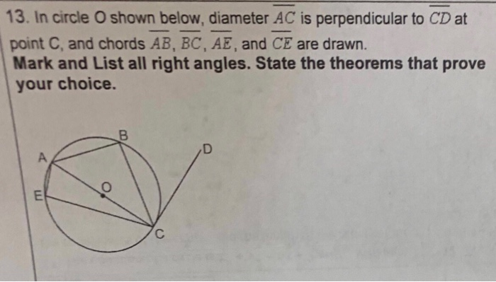 Solved 13. In circle O shown below, diameter AC is | Chegg.com