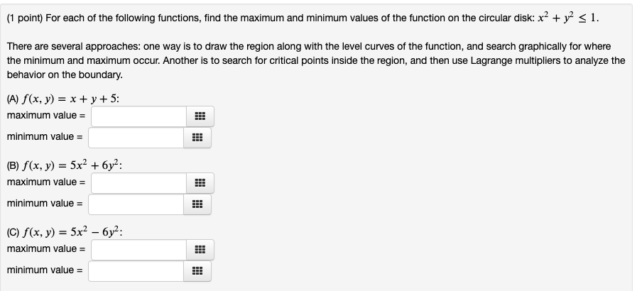 Solved (1 point) For each of the following functions, find | Chegg.com
