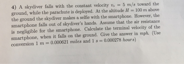 Solved A skydiver falls with the constant velocity upsilon_0 | Chegg.com