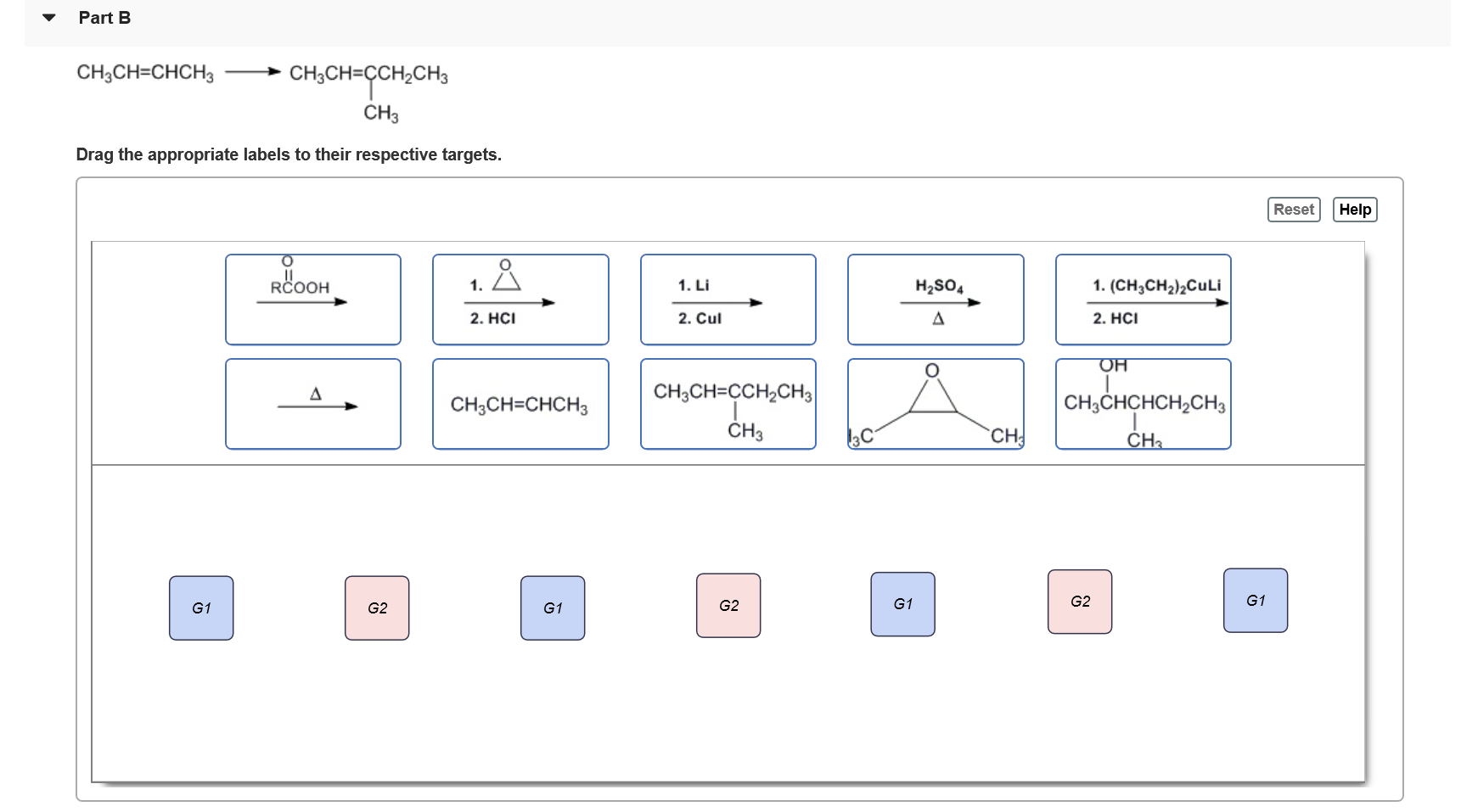 Solved Part B CH2CH=CHCH3 CH3CH=CCH2CH3 CH3 Drag the | Chegg.com