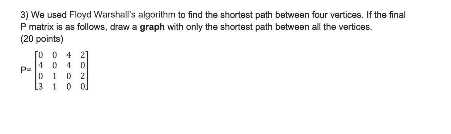 Solved 3) We used Floyd Warshall's algorithm to find the | Chegg.com
