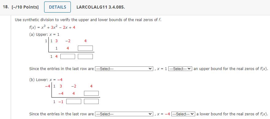 Solved Use synthetic division to verify the upper and lower | Chegg.com