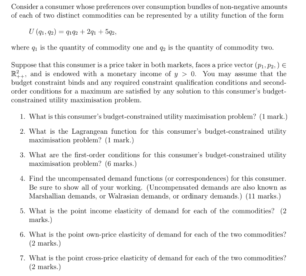 Solved Consider a consumer whose preferences over | Chegg.com