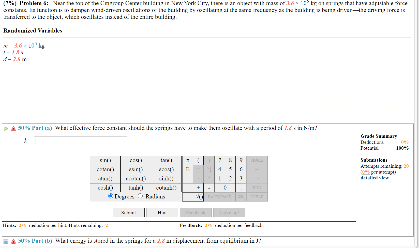Solved (7\%) Problem 6: Near the top of the Citigroup Center | Chegg.com
