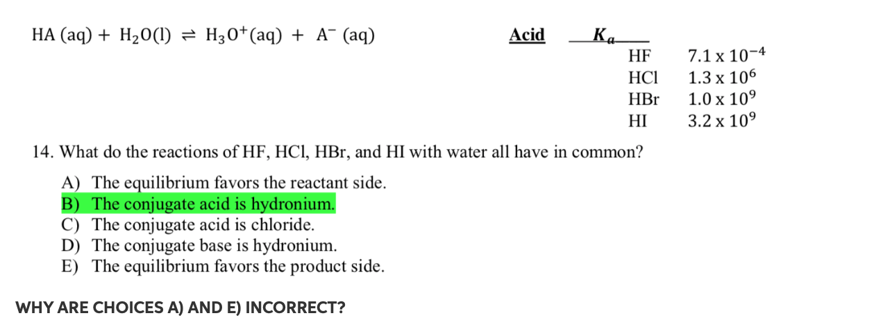 Solved HA (aq) + H2O(1) = H3O+(aq) + A- (aq) Acid K. HF НСІ | Chegg.com