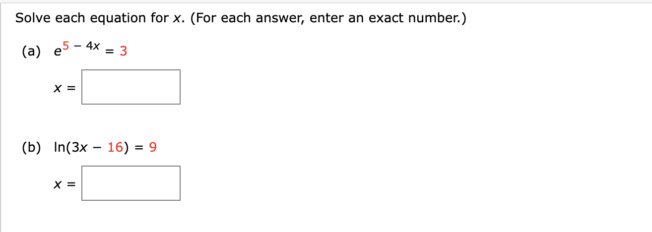 Solved Solve each equation for x. (For each answer, enter an | Chegg.com