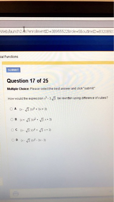 Solved How would the expression x^3 - 3 Squareroot 3 be | Chegg.com