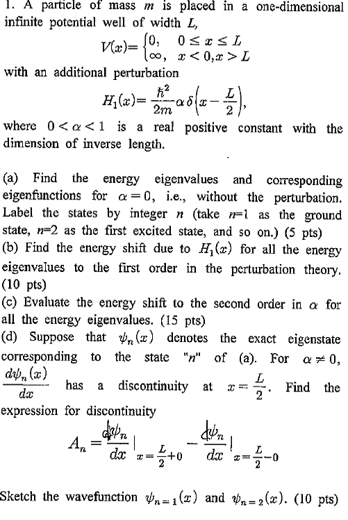 Solved 1. A particle of mass m is placed in a | Chegg.com
