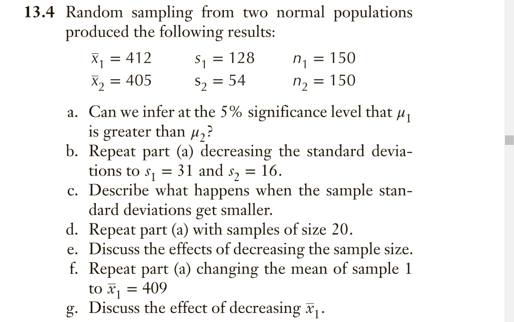 Solved 13.4 Random sampling from two normal populations | Chegg.com