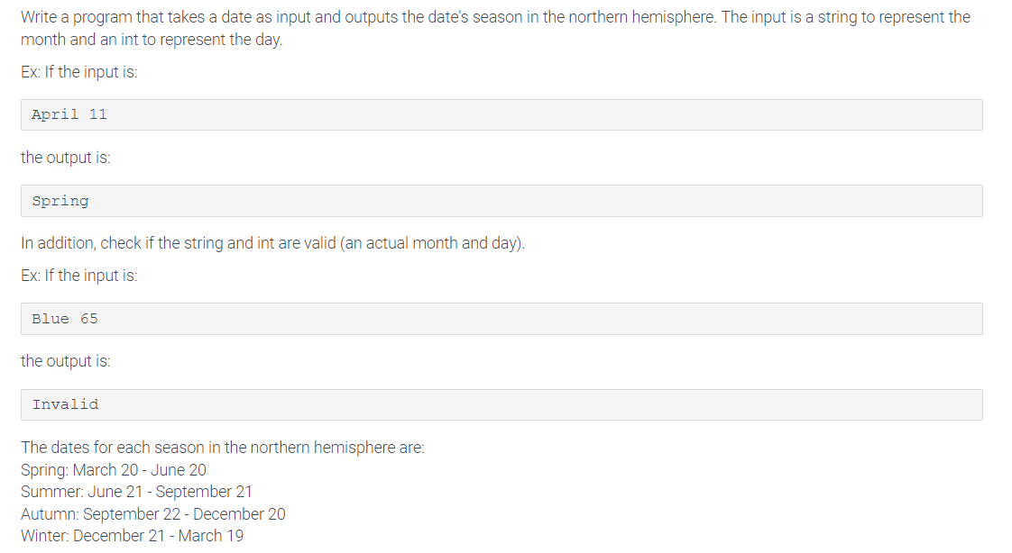 Solved Write a program that takes a date as input and | Chegg.com