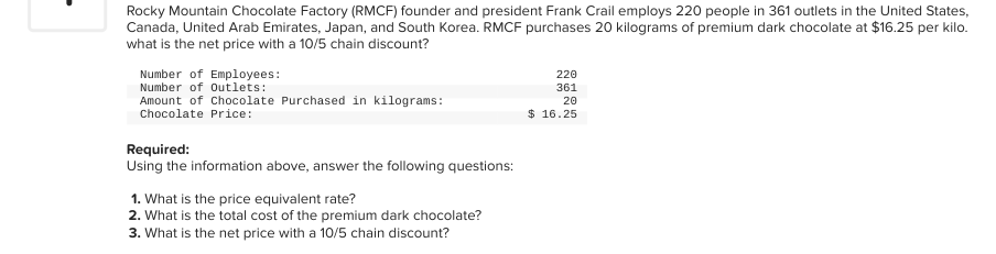 Solved Rocky Mountain Chocolate Factory (RMCF) founder and | Chegg.com