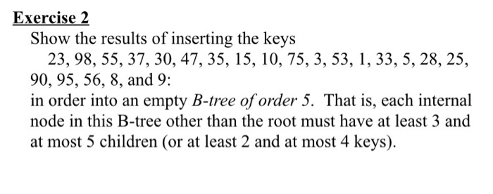 Solved Exercise 2 Show the results of inserting the keys 23, | Chegg.com