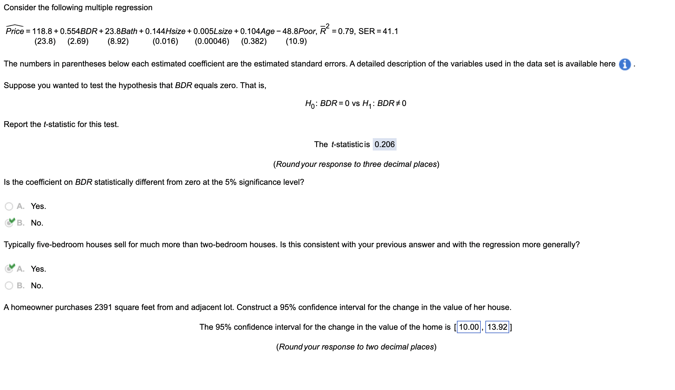 Solved Consider the following multiple regressionThe numbers | Chegg.com