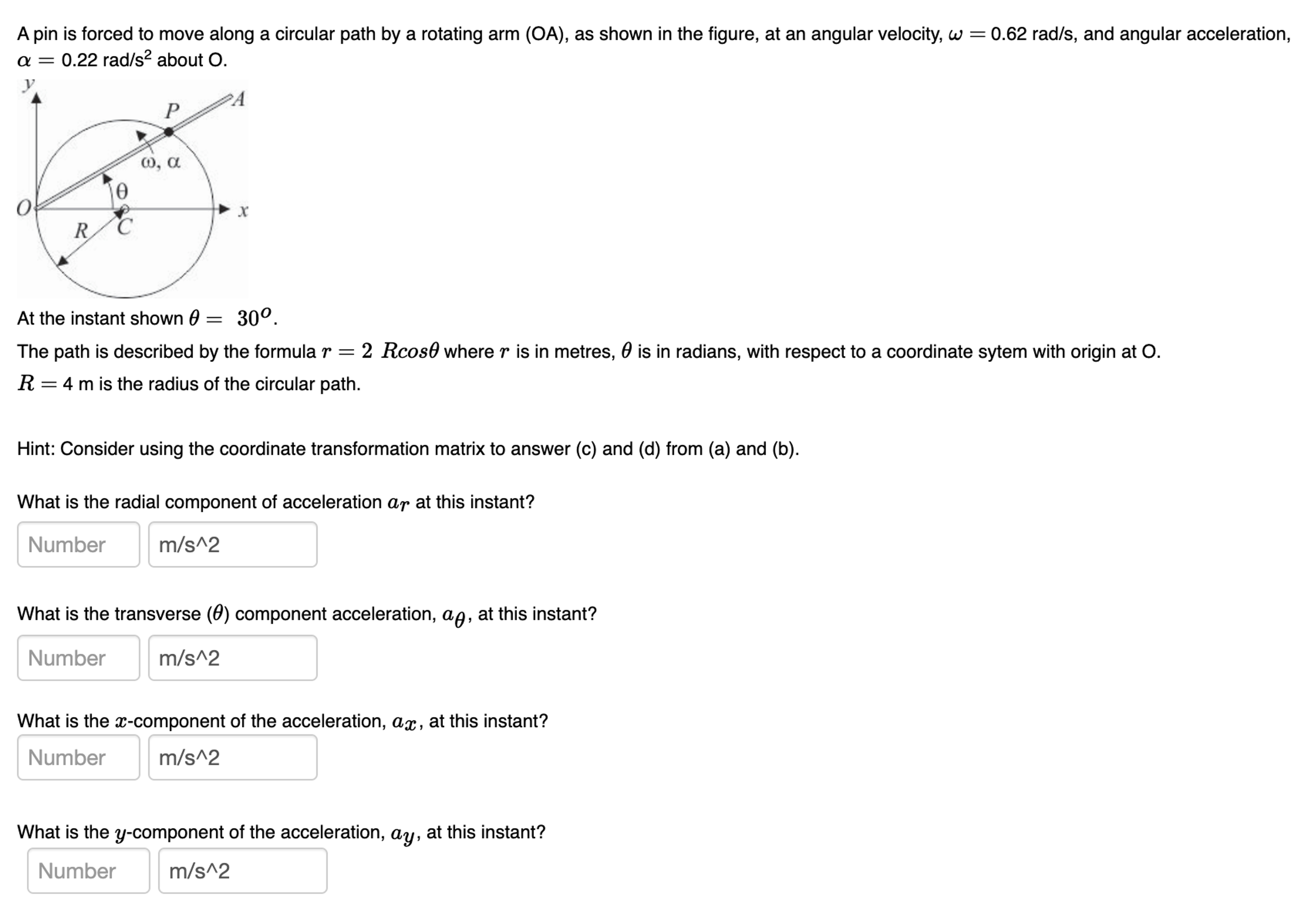 A pin is forced to move along a circular path by a | Chegg.com