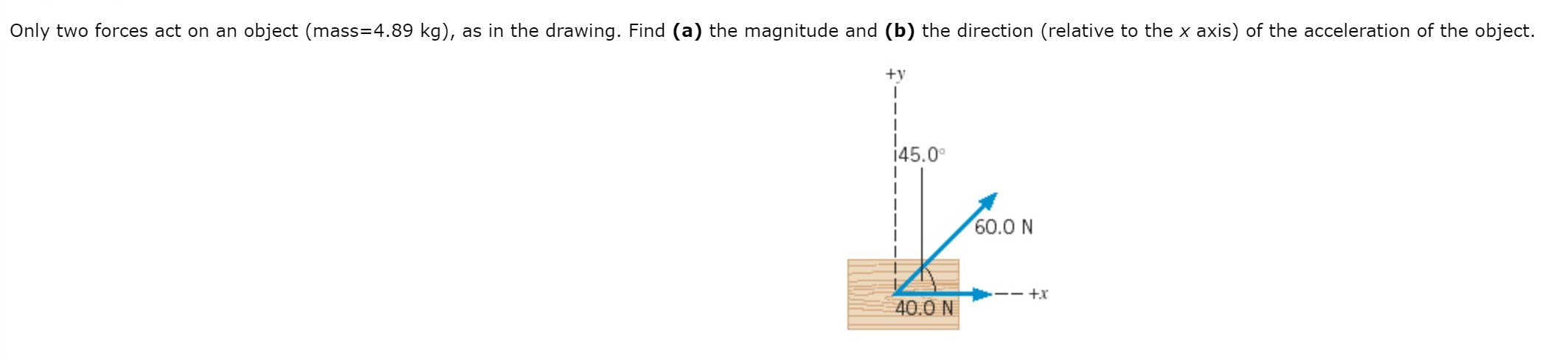 Solved Only Two Forces Act On An Object Mass 4 89 Kg As