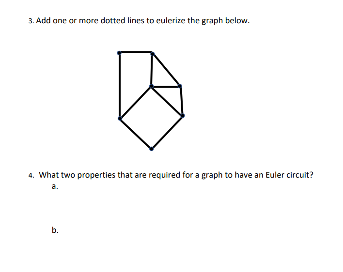 Solved 3. Add one or more dotted lines to eulerize the graph | Chegg.com Solved 3. Add one or more dotted lines to eulerize the graph | Chegg.com