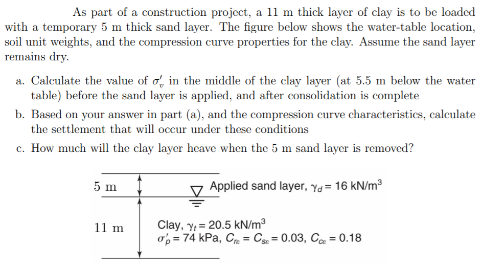 Solved As part of a construction project, a 11 m thick layer | Chegg.com