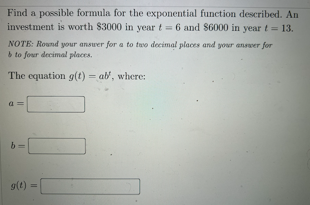 Solved Find a possible formula for the exponential function | Chegg.com