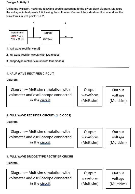 Solved Design Activity 1 Using the Multisim, make the | Chegg.com