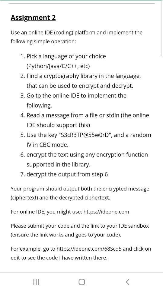 Solved Assignment 2 Use an online IDE (coding) platform and | Chegg.com