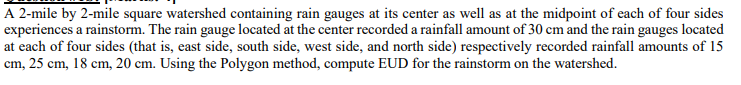 Solved A 2-mile by 2-mile square watershed containing rain | Chegg.com