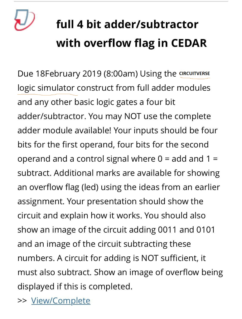 Solved full 4 bit adder/subtractor with overflow flag in | Chegg.com