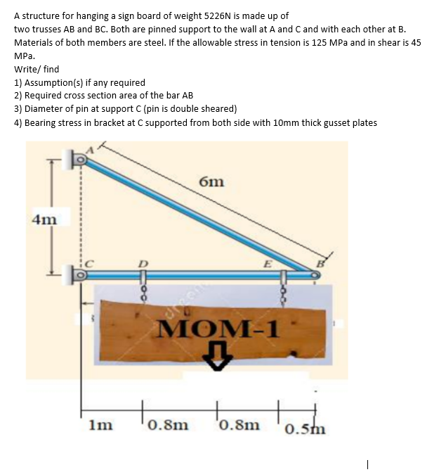 Solved A structure for hanging a sign board of weight 5226N | Chegg.com
