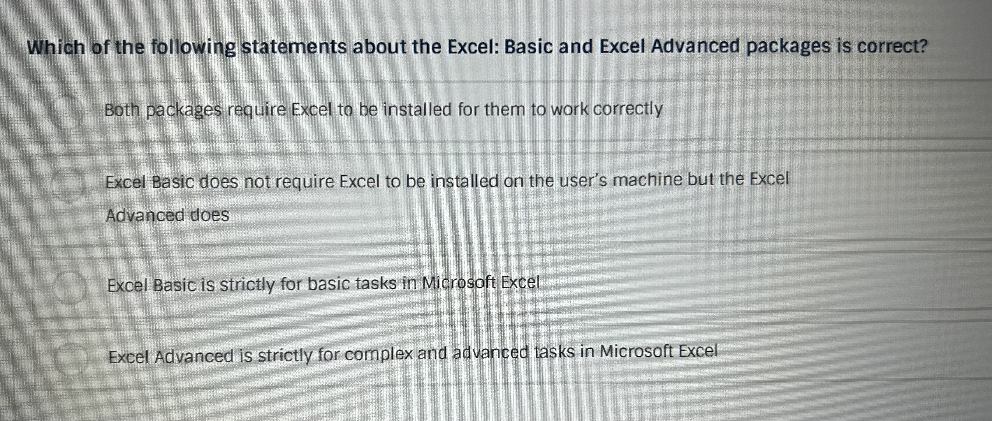 Solved Which of the following statements about the Excel: | Chegg.com