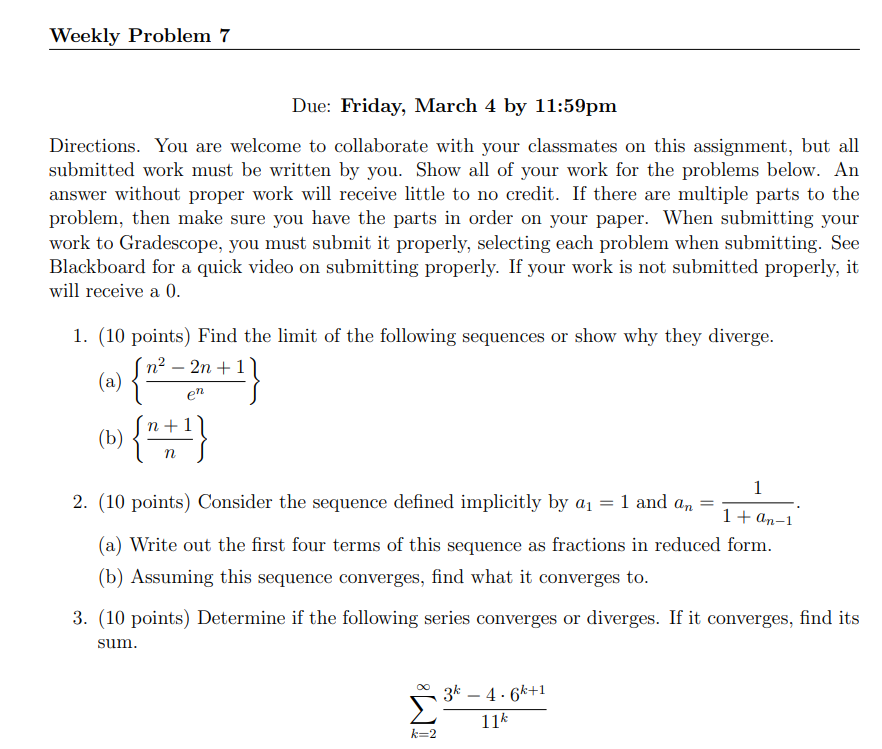 Solved Weekly Problem 7 Due: Friday, March 4 by 11:59pm | Chegg.com