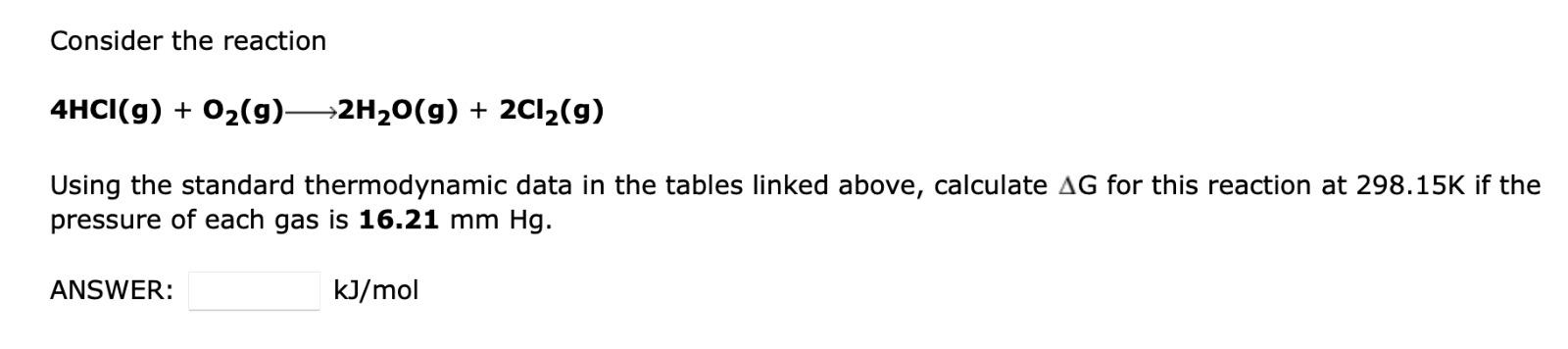 Solved Consider the reaction CO(g)+Cl2(g) COCl2(g) Using the | Chegg.com