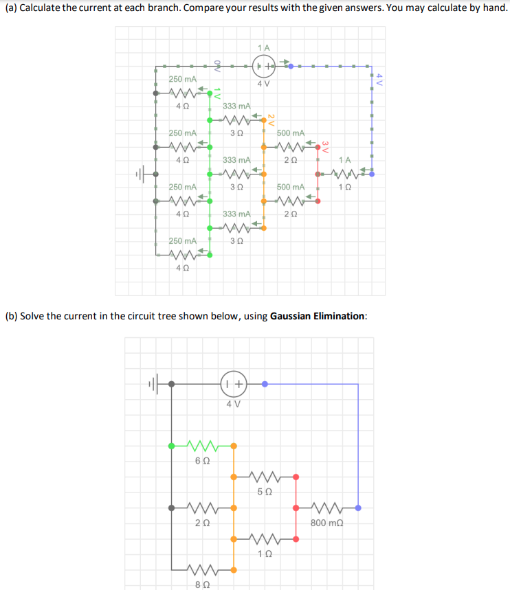 Solved (a) ﻿Calculate the current at each branch. Compare | Chegg.com