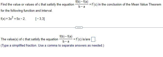 Solved Find the value or values of c that satisfy the | Chegg.com