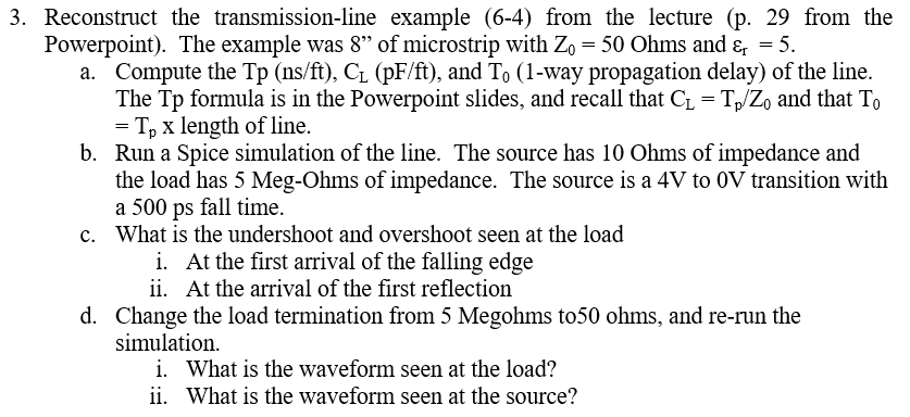 3. Reconstruct the transmission-line example (6-4) | Chegg.com