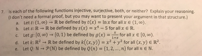 Solved 7. Is each of the following functions injective, | Chegg.com