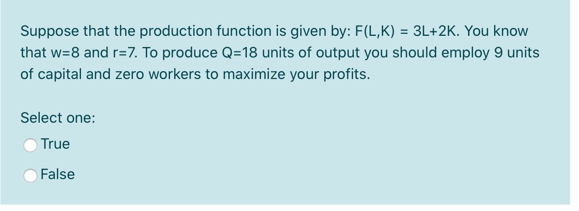 Solved Suppose that the production function for your firm is | Chegg.com