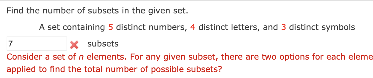 Solved Find the number of subsets in the given set. A set | Chegg.com