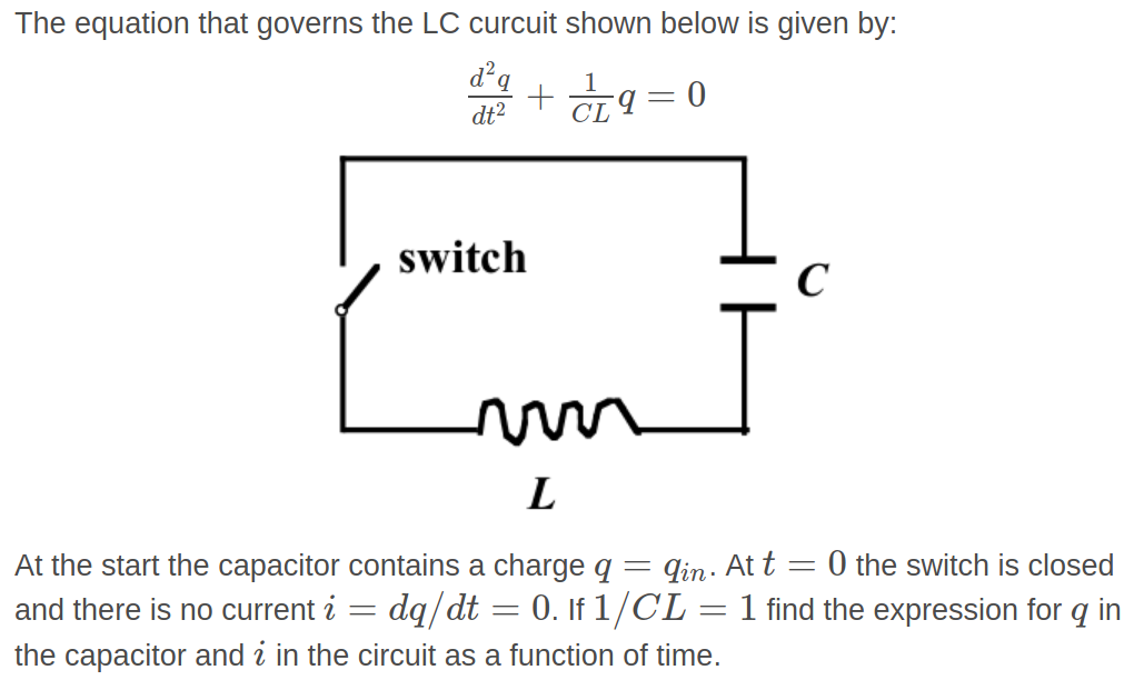 Solved The equation that governs the LC curcuit shown below | Chegg.com