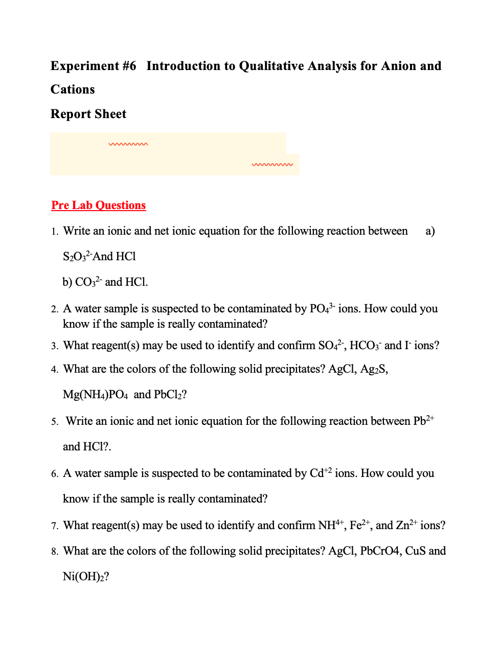 Solved Experiment #6 Introduction to Qualitative Analysis | Chegg.com