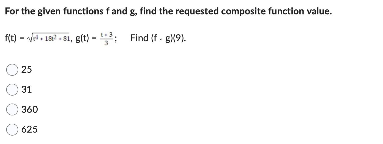 Solved For the given functions f and g, find the requested | Chegg.com
