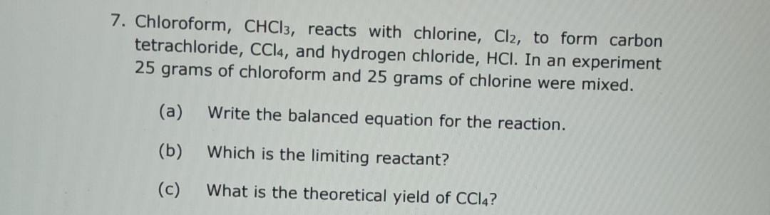 Solved Chloroform, \\( \\mathrm{CHCl}_{3} \\), reacts with | Chegg.com