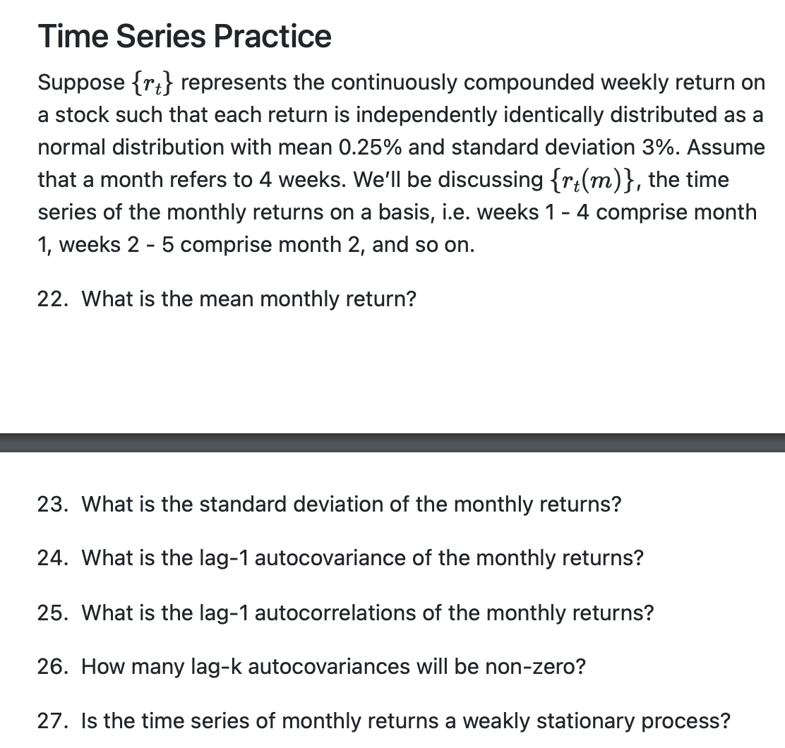 Solved Time Series Practice Suppose {rt} represents the | Chegg.com