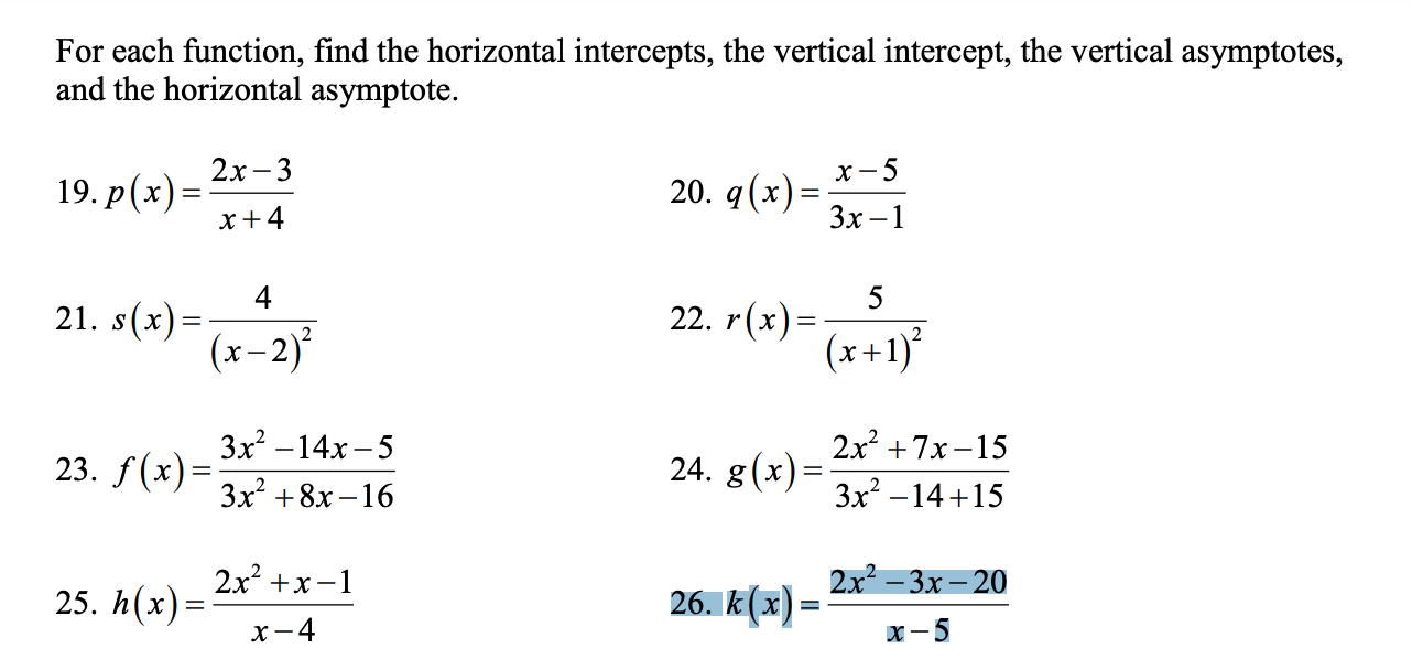 Solved For each function, find the horizontal intercepts, | Chegg.com