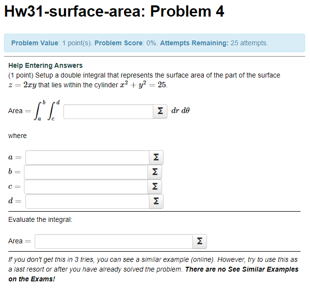 Solved Hw31-surface-area: Problem 4 Problem Value: 1 | Chegg.com